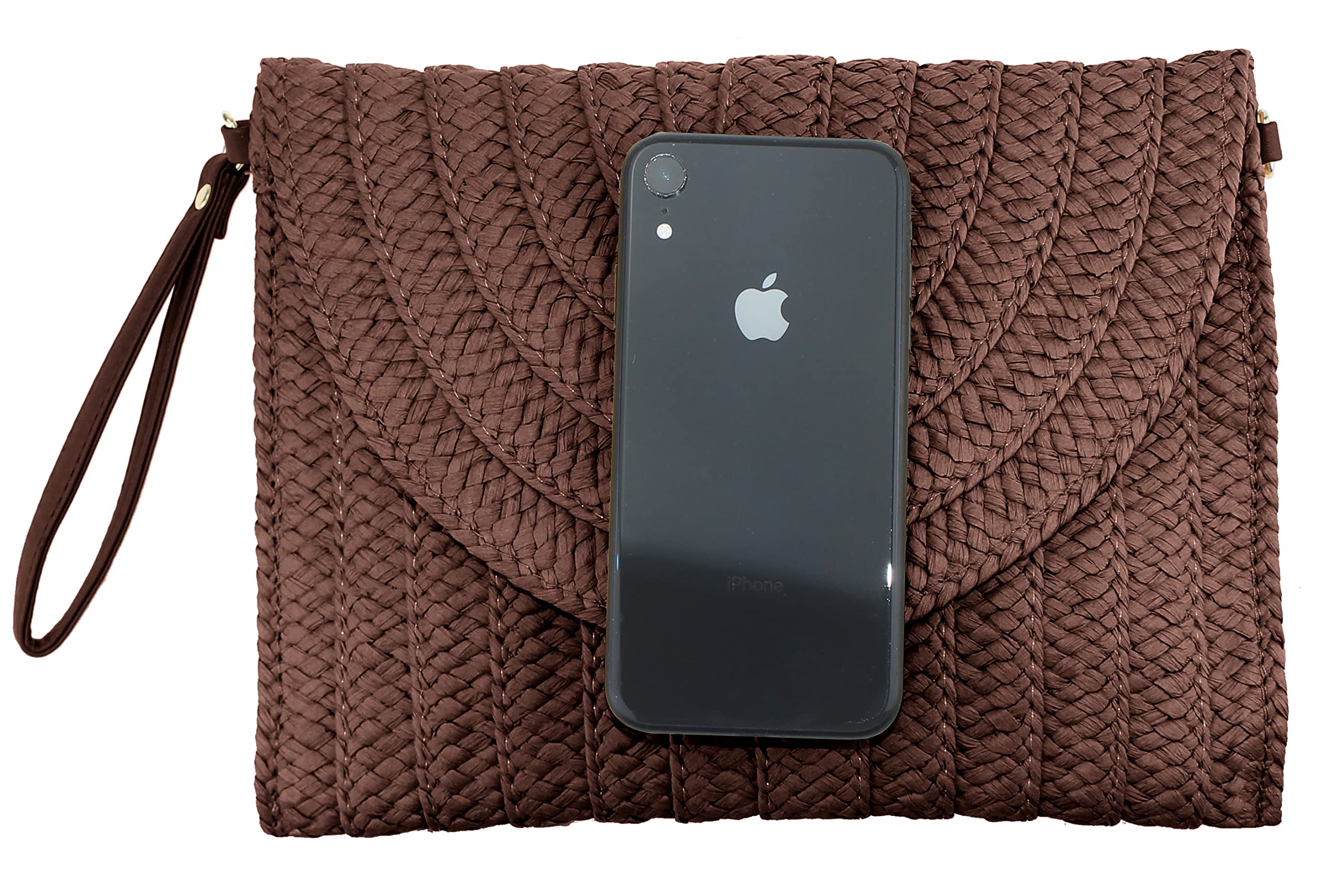 NVAAV Crossbody Bag Wristlet Clutch for Women, Medium Straw Purse for Summer Beach, Wallet Shoulder/Handbags (Coffee)