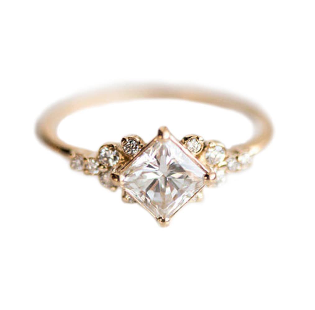 Koguxuix Vintage Ring Gold Engagement Ring CZ Crystal Diamond Wedding Ring 14k Gold Milgrain Ring Band (10)