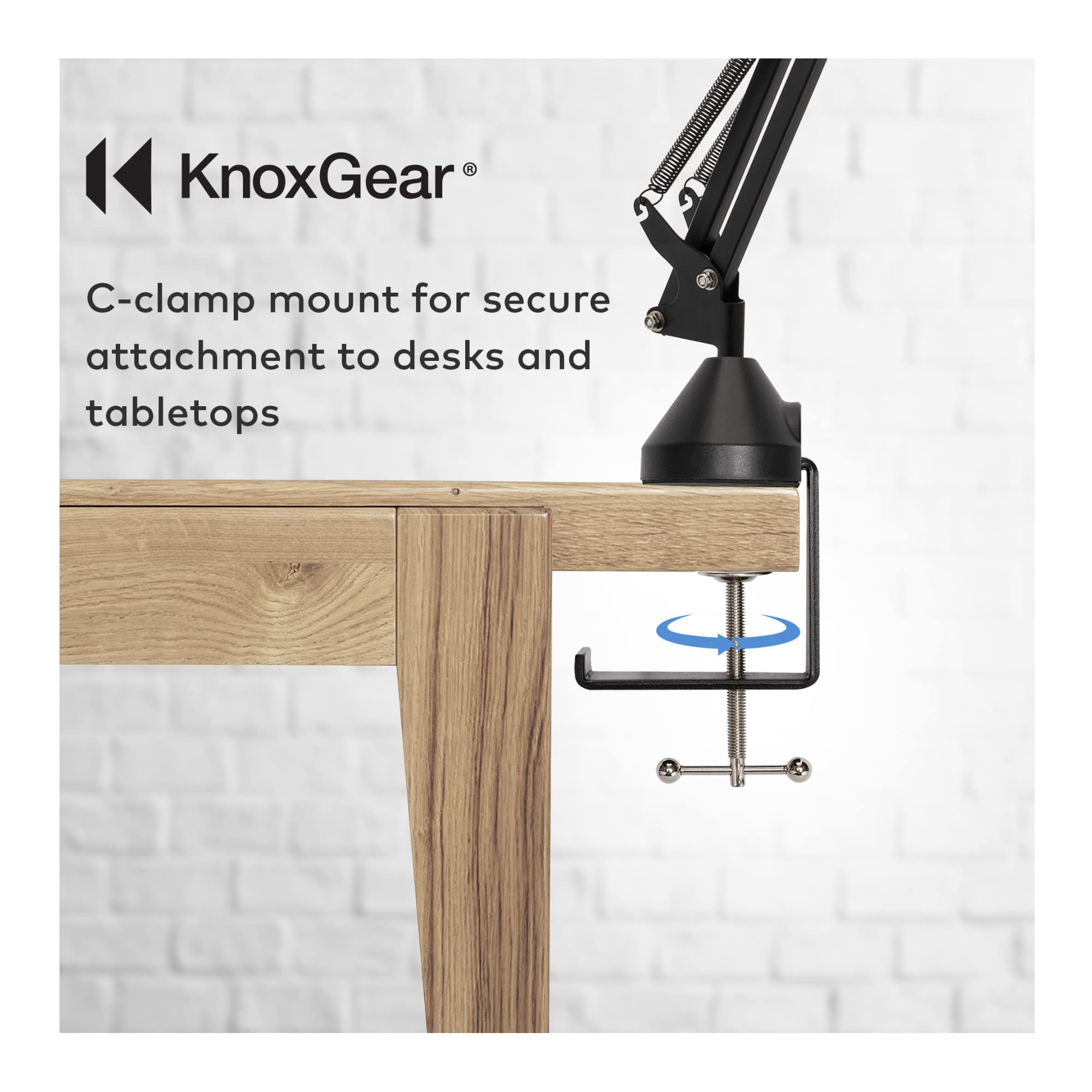 Knox Gear Boom Arm Microphone Stand for Podcasts, Studio Recording, Radio Broadcast, and Gaming, Microphone Desk Stand with 360-degree Rotation, Black Microphone Stand with 5/8-inch Screw Adapter