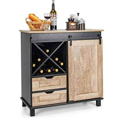 YDXNY Kitchen Buffet Storage Cabinet Sliding Barn Door Sideboard with Drawers Wine Rack