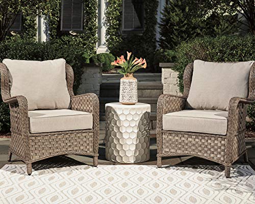 Signature Design by Ashley Clear Ridge Outdoor Handwoven Wicker Cushioned Lounge Chair 2 Count, Light Brown