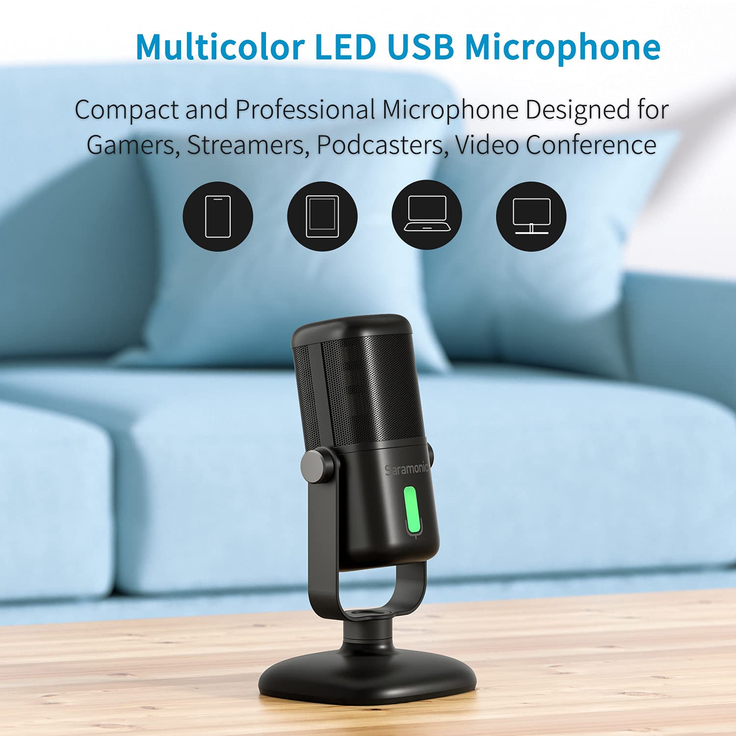 Saramonic SR-MV2000 Plug&Play Premium Cardioid USB Condenser Microphone, with Vocal Effects, Compact Footprint, Latency-Free, for Gaming, Streaming and Podcasting on PC and Mac - Mini