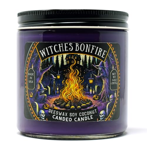 Witches Bonfire - 14 oz Jar Candle - Made with Beeswax, Coconut and Soy - Handmade in The USA - Candeo Candle -Gothic Halloween