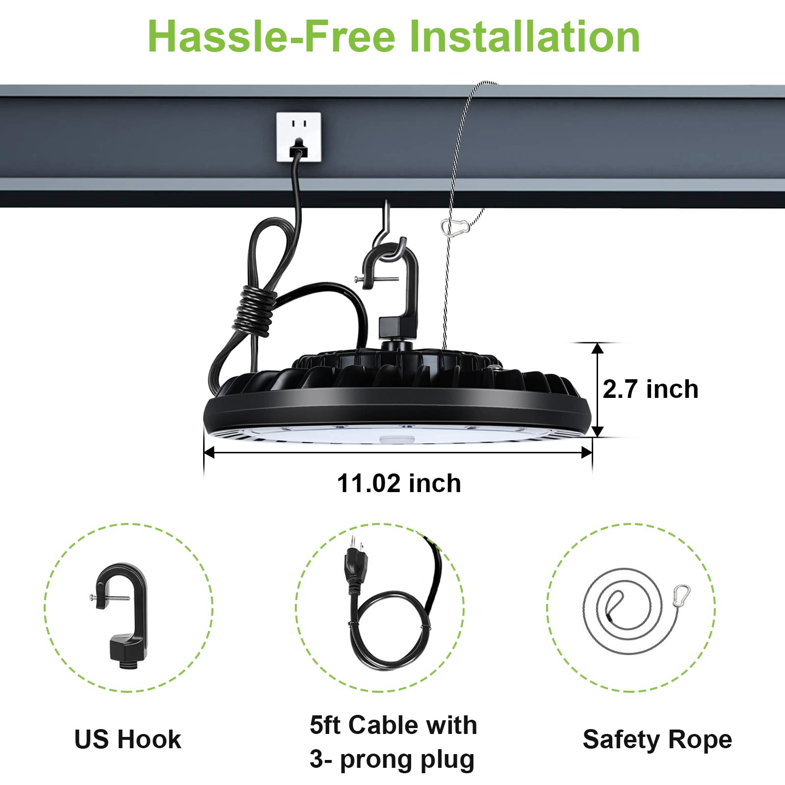 hykolity 2 Pack LED High Bay Light 200W, 5000K UFO LED High Bay Light Fixture with US Plug [600W MH/HPS Equiv.] 100-277V, 26,000lm, IP65 Commercial Warehouse Area Light for Wet Location