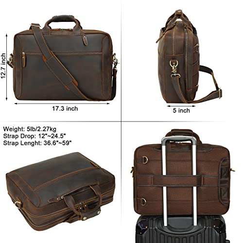 TIDING Leather Convertible Briefcase Backpack for Men Vintage 15.6 Inch Laptop Messenger Bag Business Travel Shoulder Bag