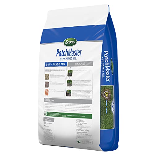 Scotts PatchMaster Lawn Repair Mix Sun + Shade Mix, Combination Grass Seed, Fertilizer, and Mulch, 10 lbs.