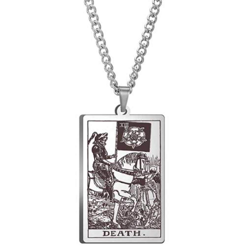 Jude Jewelers Retro Vintage Stainless Steel Tarot Card Rider Waite Pendant Necklace (Death)