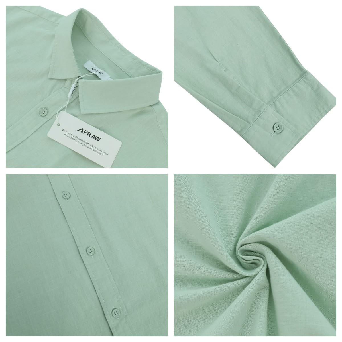 Mens Linen Button Down Shirts Long Sleeves Summer Beach Casual Regular Fit Shirt Tops Green