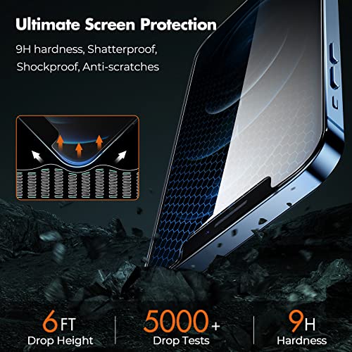 UNBREAKcable Privacy Screen Protector for iPhone 12 Pro Max 6.7", Shatterproof Tempered Glass [True 28°Anti Spy] [9H Hardness] [Easy Installation Frame] Black, 2 Pack