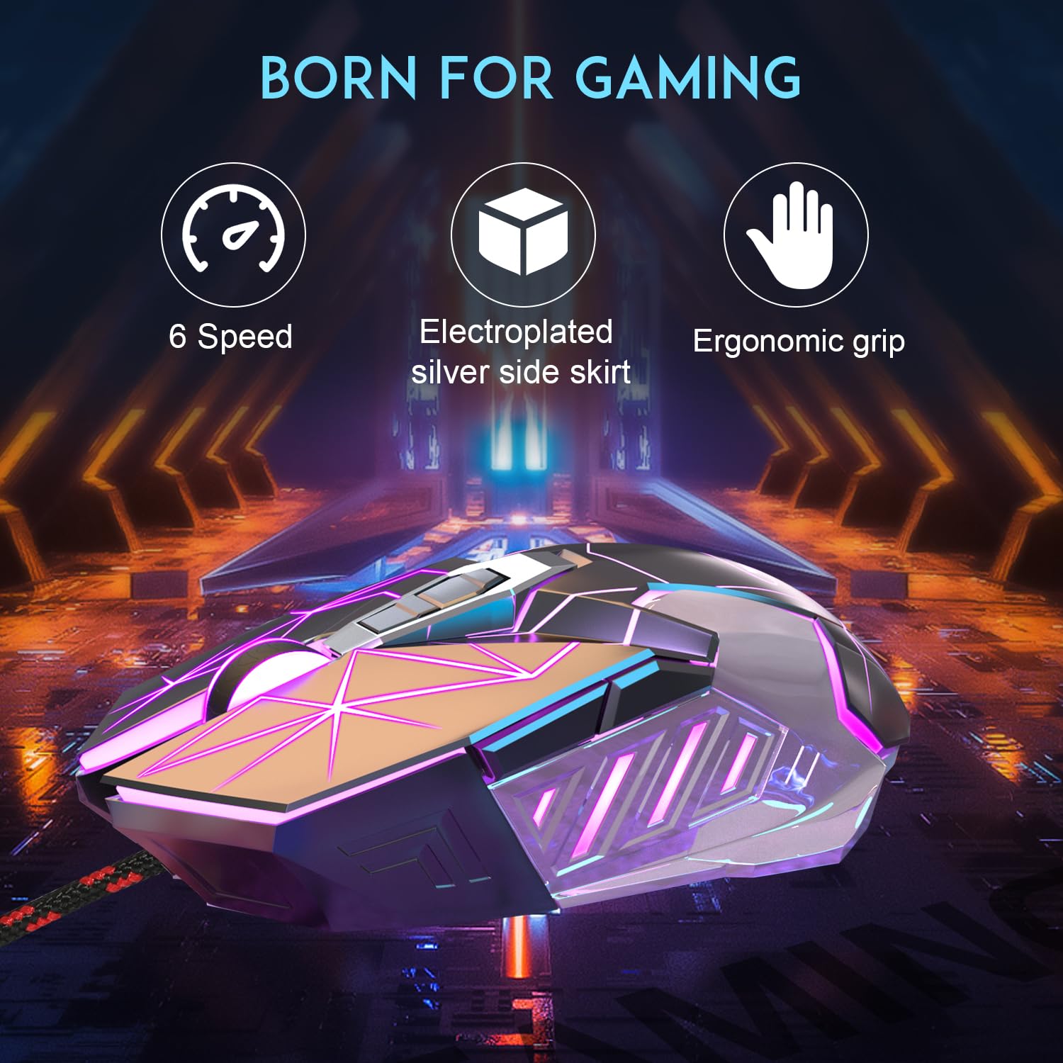 MageGee G10 Gaming Mouse Wired, 7 Colors Breathing LED Backlit Gaming Mouse, 6 Adjustable Speeds, Ergonomic Optical Computer Mouse with 7 Buttons for Windows PC Gamers