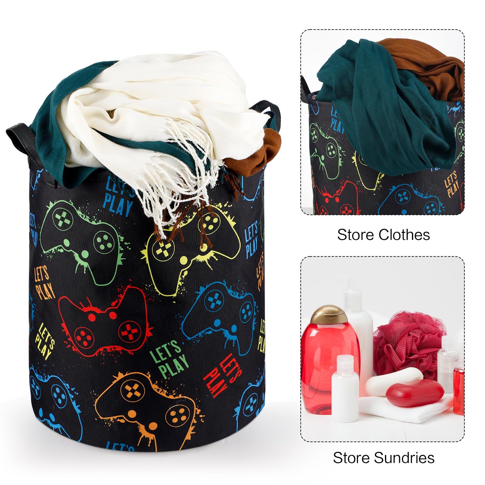 Zhehao 2 Pcs Gamer Laundry Basket Boys Hamper Kids Gaming Storage Basket Hamper Clothes Organizer Toy Storage Waterproof Laundry Hamper for Bedroom Bathroom Gamer Room Decor(Stylish)