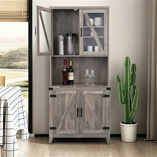 YDXNY Tall Cabinet with 4 Doors with 8 Characters, Wine Glass Rack, 3 Internal Baffles, Adjustable Density Board Sideboard