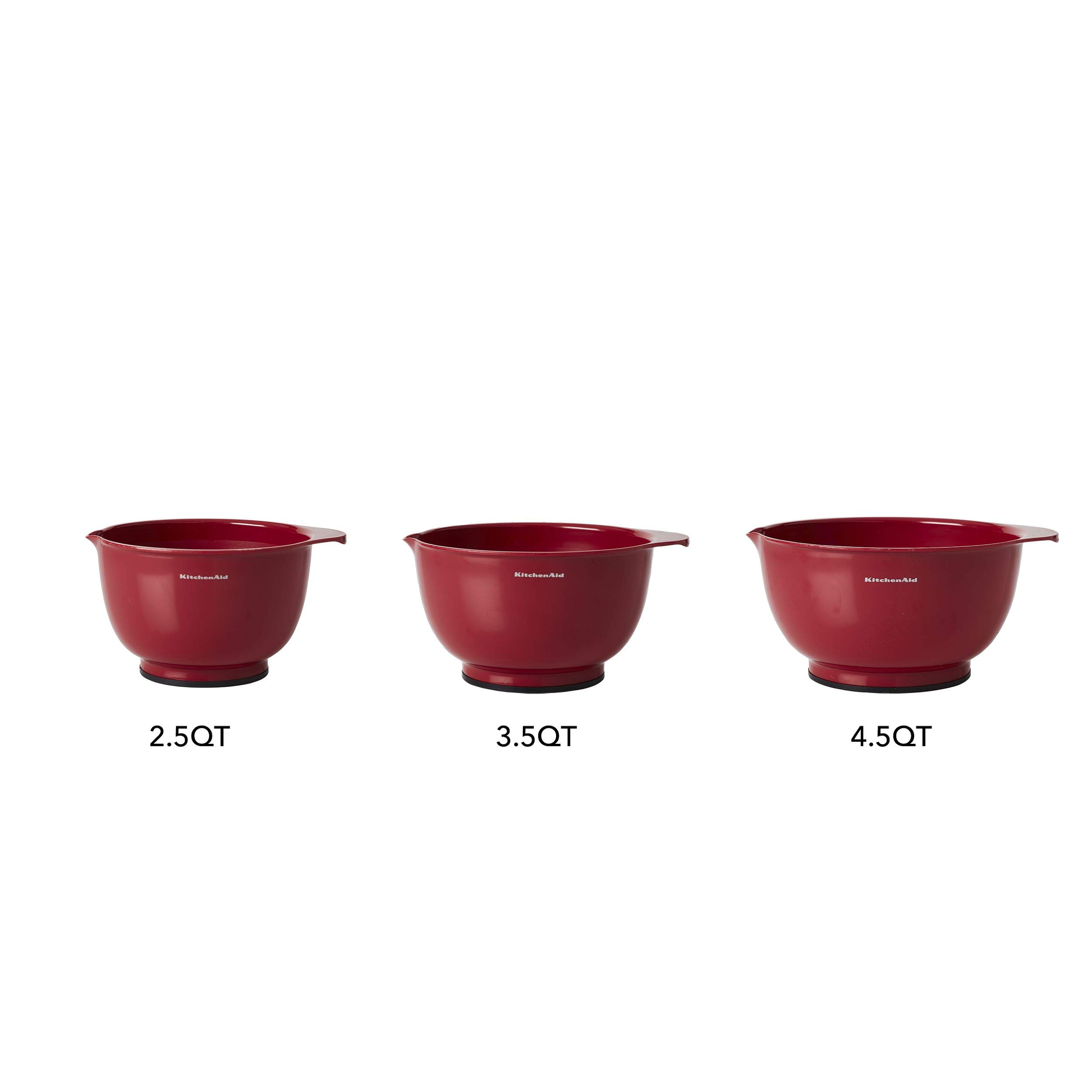 KitchenAid Universal Nesting Plastic Mixing Bowls, Set Of 3, 2.5 quart, 3.5 quart, 4.5 quart, Non Slip Base with Easy Pour Spout to Reduce Mess, Dishwasher Safe, Empire Red