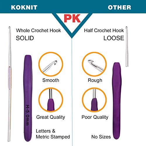 KOKNIT Extra Long Crochet Needles Set, Included Stitch Markers & Scissor & Large Eye Blunt Needles, Crochet DIY Kit in Beautiful Silver Color Case