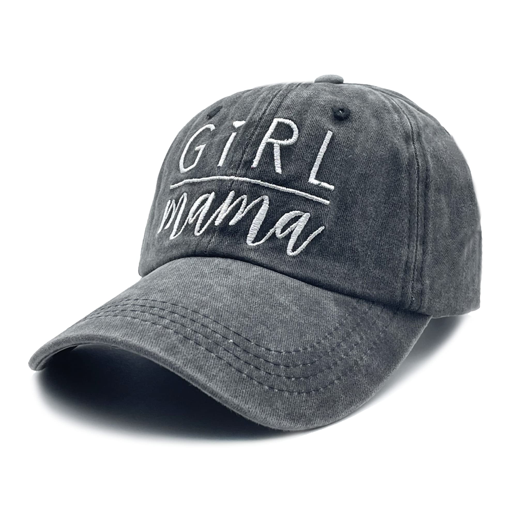 NVJUI JUFOPL Embroidered Girl Mama Hat, Mom Baseball Cap for Women Distressed Adjustable Washed Dad Hats Black