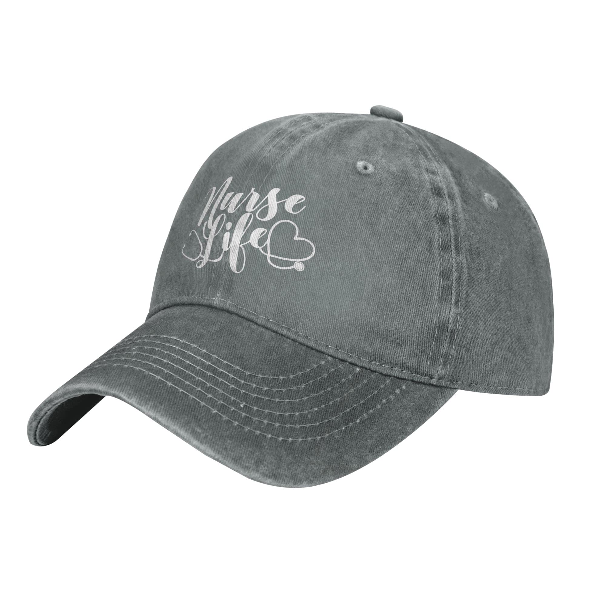 NVJUI JUFOPL Unisex Nurse Life Hat, Adjustable Washed Baseball Cap for Men Women Gray