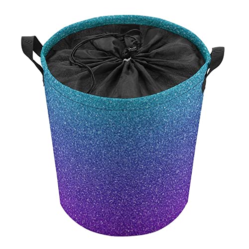 Teal Purple Glitter Laundry Basket Girls Laundry Hamper Dirty Clothes Storage Basket Gradients Blue Bling Collapsible Waterproof Toy Organizer for Kids Bedrooms Nursery