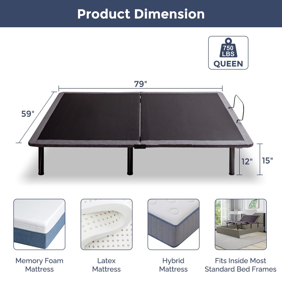 IULULU Adjustable Bed Frame, Queen Size Electric Adjustable Bed Base with Wireless Remote, Head and Foot Incline, Easy Assembly