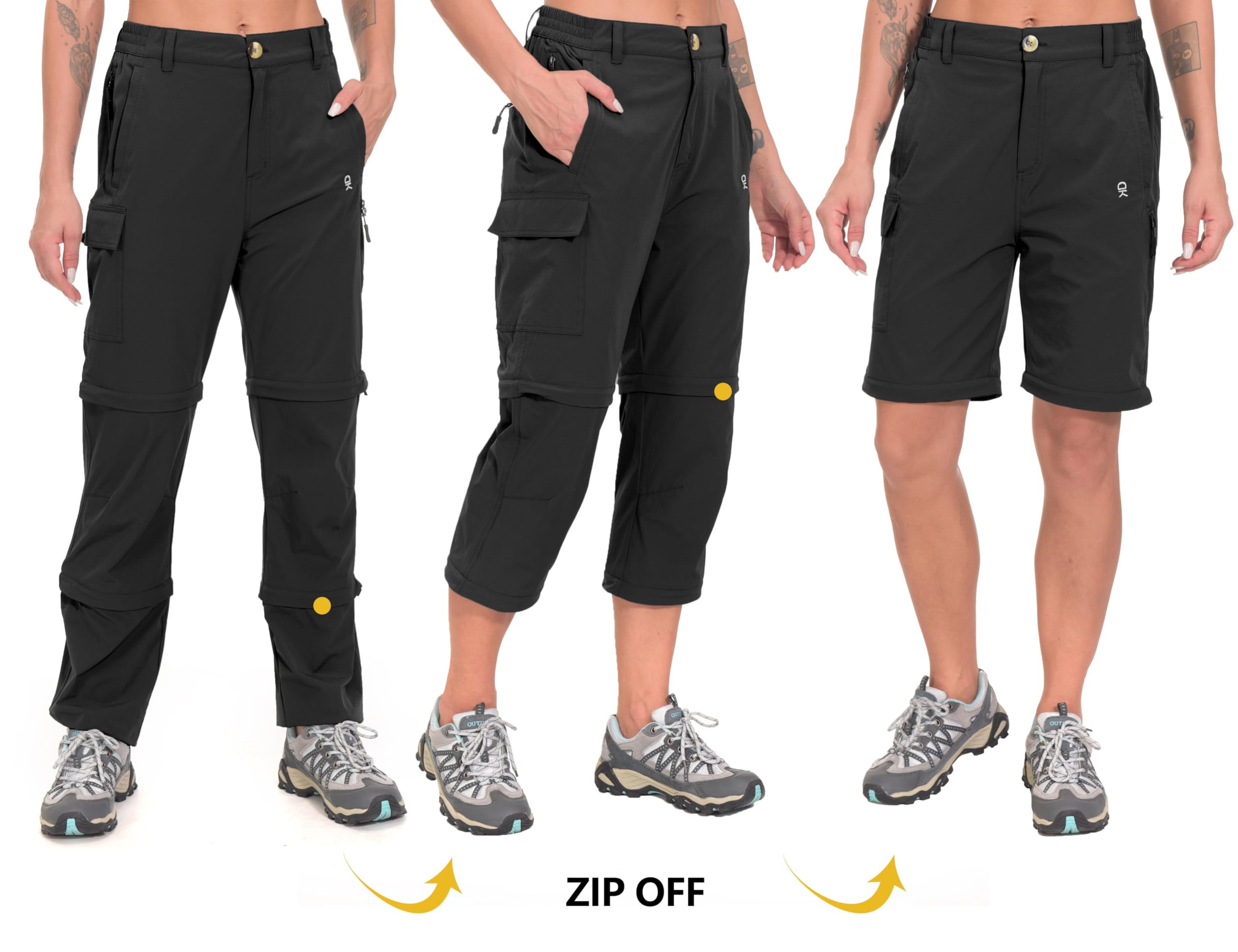 Little Donkey Andy Women's Stretch Convertible Pants, Zip-Off Quick-Dry Hiking Pants Black Size M
