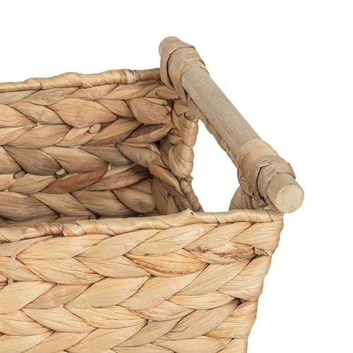 Wicker Trash Basket with Wooden Handles | Wicker Bathroom Trash Can | Woven Trash Can | Wicker Waste Basket for Bathroom, Bedroom, Living Room, Office