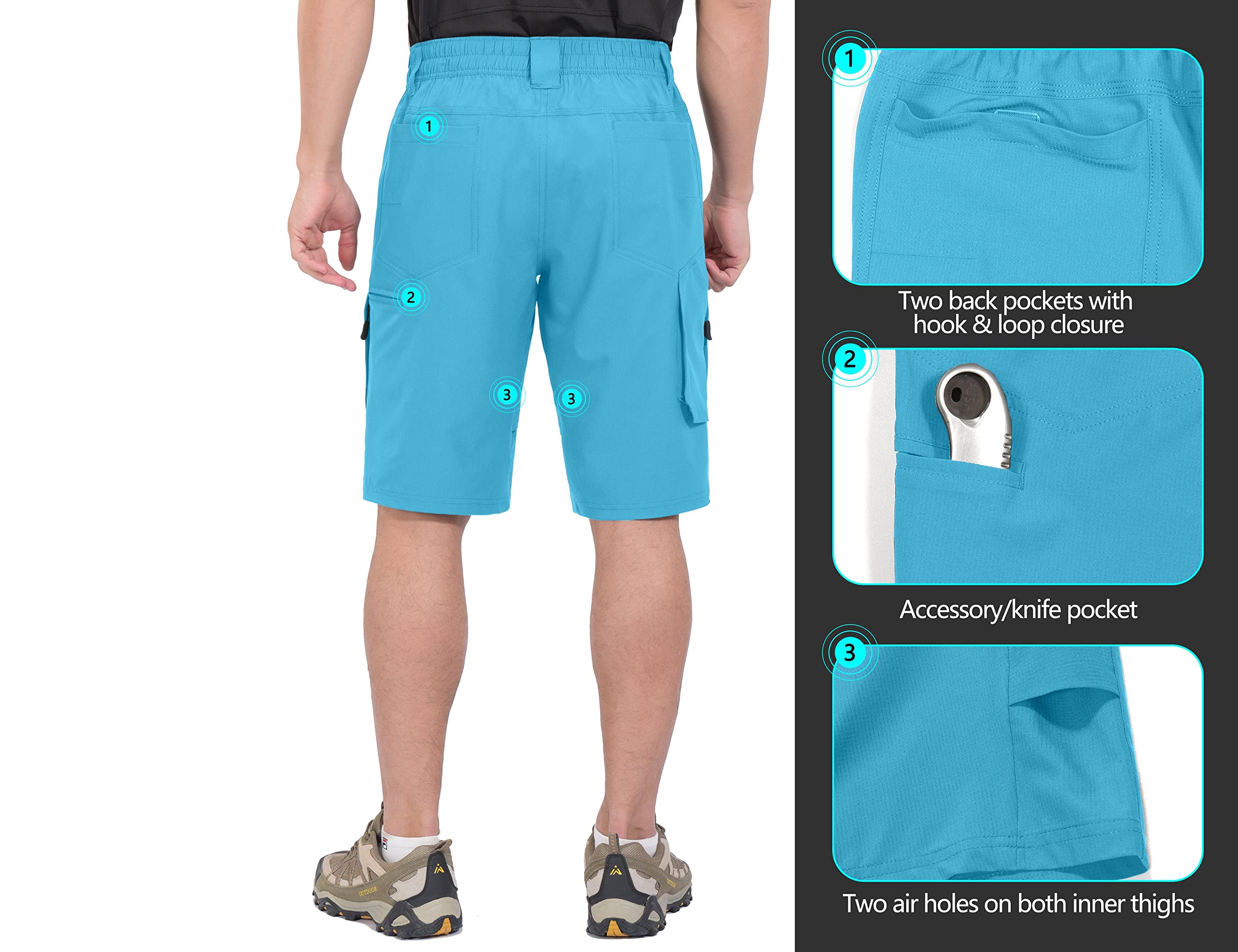 Little Donkey Andy Men's Quick Dry Shorts for Hiking Walking Work, Multi-Pockets Moisture-Wicking Malibu Blue M