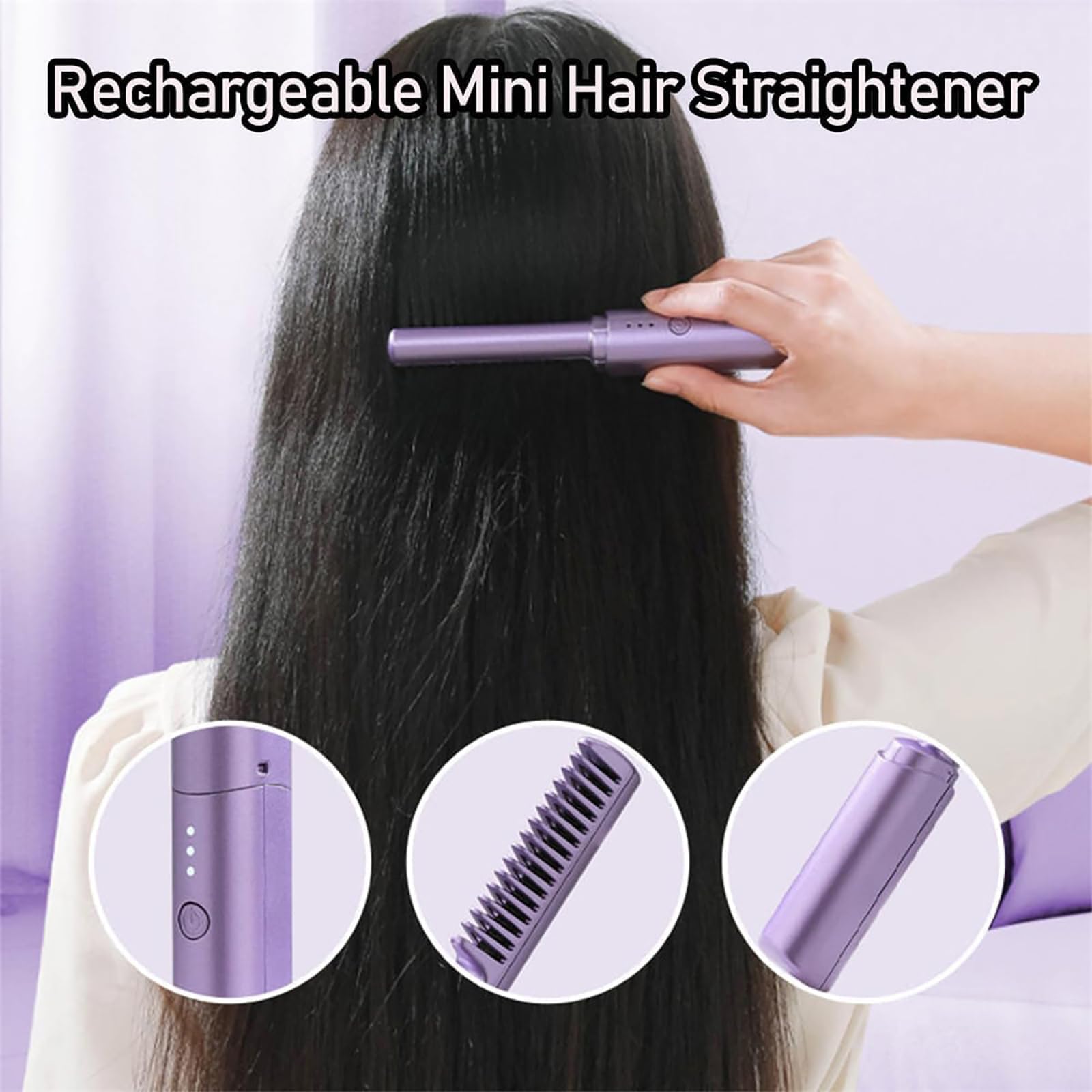 IOCARE Rechargeable Mini Hair Straightener, Rechargeable Cordless Curling Iron, Three Temperature Adjustable Flat Iron, Portable Hair Straightening Brush