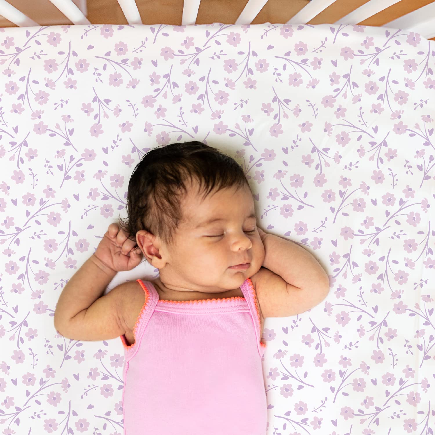 The Peanutshell Purple Floral and Butterfly Fitted Crib Sheets for Girls | 6 Pack