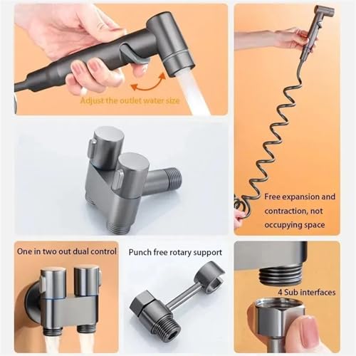 Zinc Alloy Angle Valve Wall Mount Toilet Bidet Sprayer Set One In Two Out Water Cleaning Sprayer For Bathroom Toilet Accessories 1Pcs(Sliver)