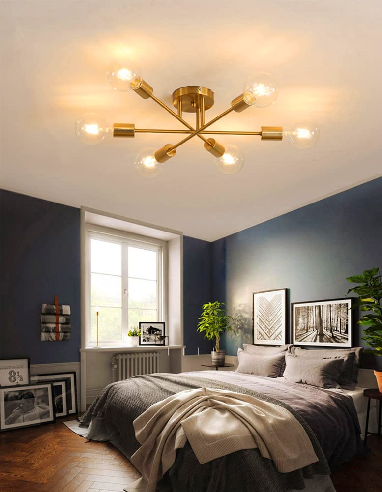 Hsyile Lighting KU300195 Modern-Industrial Style Indoor Chandelier,Flush Mount Ceiling Light Modern Pendant Light,Perfect for Kitchen Bathroom Dining Room Bedroom Hallway etc,6 Lights