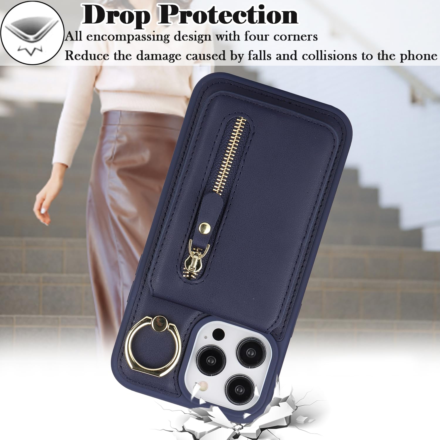 Havaya for iPhone 14 pro Case with Card Holder iphone 14 pro phone case magsafe compatible for women leather zipper phone wallet detachable 2-in-1 magnetic for men-Blue