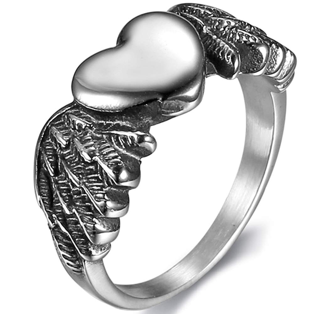 Jude Jewelers Vintage Style Angel Wing Heart Shaped Wedding Band Cocktail Party Promise Ring (Silver, 10)