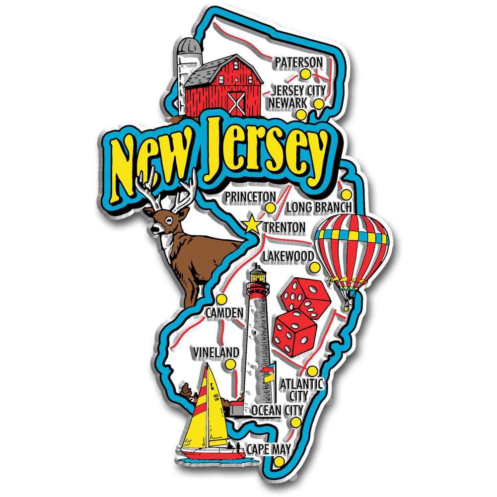 New Jersey Jumbo State Magnet by Classic Magnets, 2.9" x 4.7", Collectible Souvenirs Made in The USA