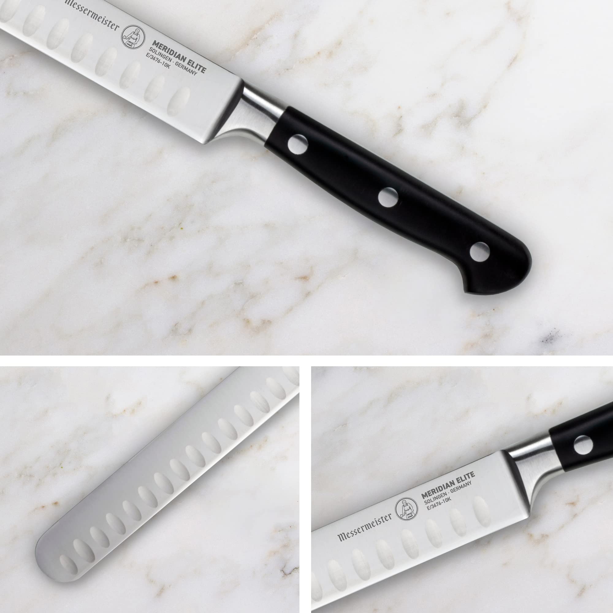 Messermeister Meridian Elite 10” Round-Tip Kullenschliff Slicer Knife - Fine German Steel Alloy Blade - Rust Resistant & Easy to Maintain