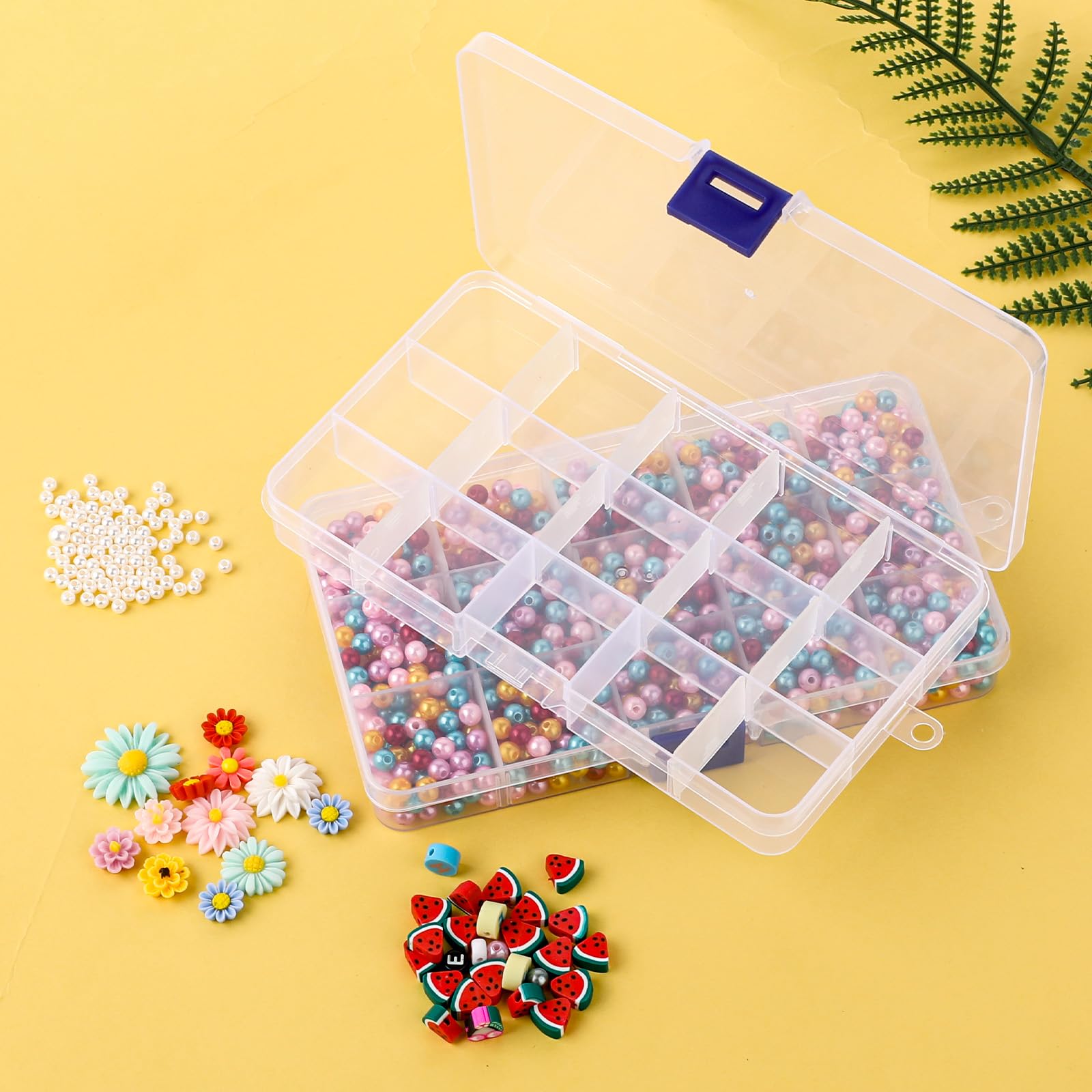 Thinp 2 Pack 15 Grids Bead Organizers and Storage Bead Containers Bead Organizer Box Plastic Jewelry Organizer Box Clear Organizer Box with Removable Dividers for Beads Earring Crafts