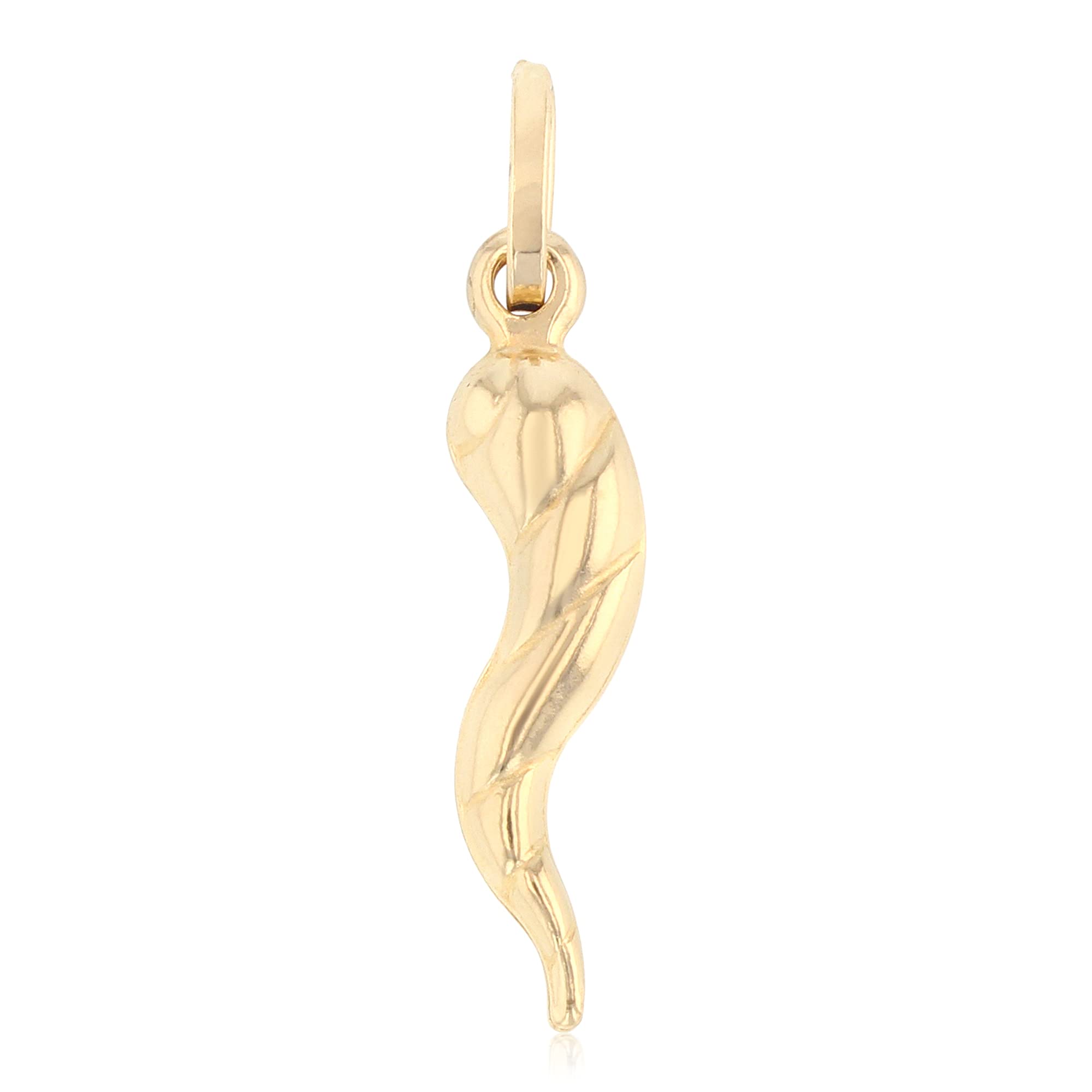 Ioka - 14K Yellow Gold Twisted Cornicello Italian Horn Charm Small Size Good Luck Pendant For Necklace or Chain