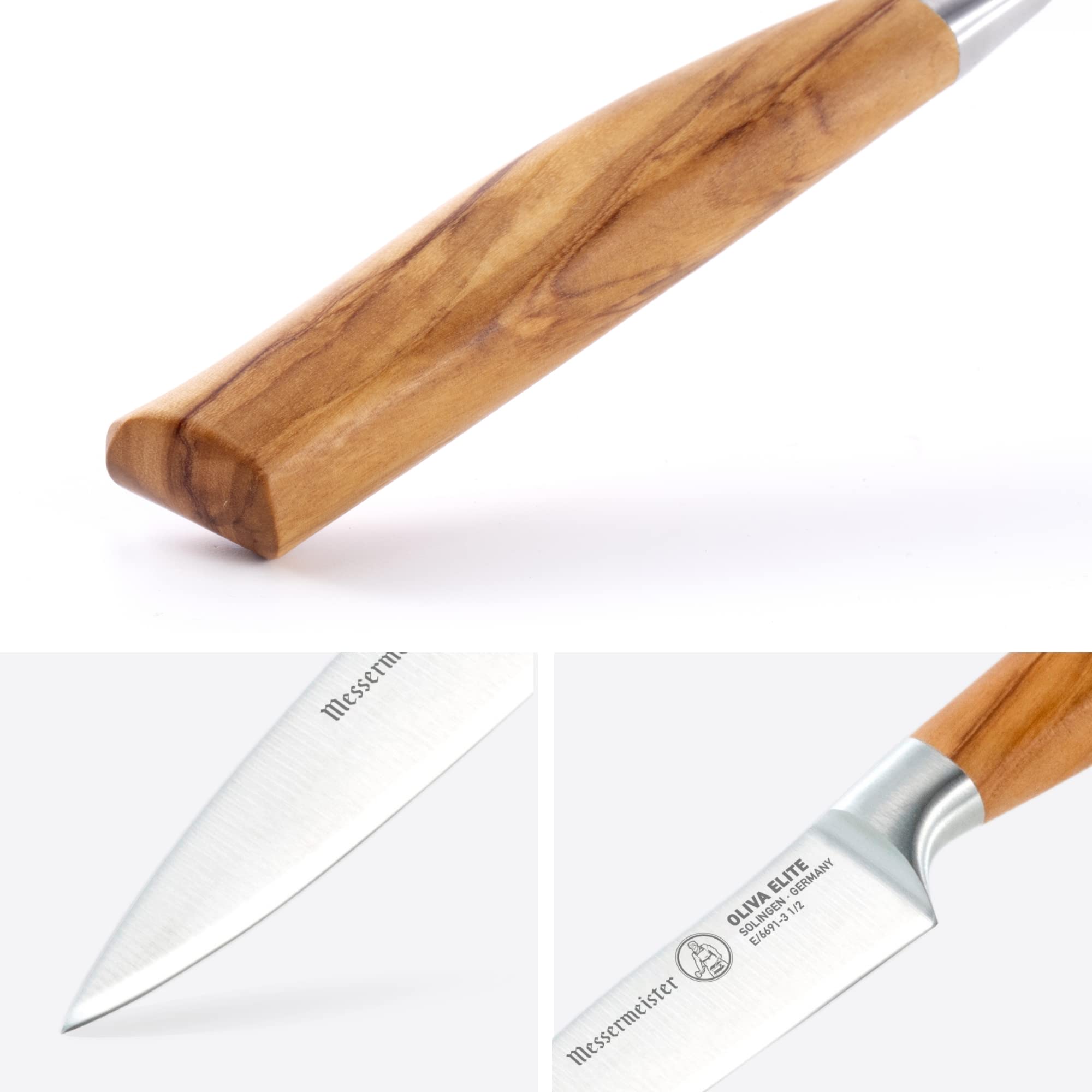 Messermeister Oliva Elite 3.5” Paring Knife - Fine German Steel Alloy Blade & Natural Mediterranean Olive Wood Handle - Rust Resistant & Easy to Maintain