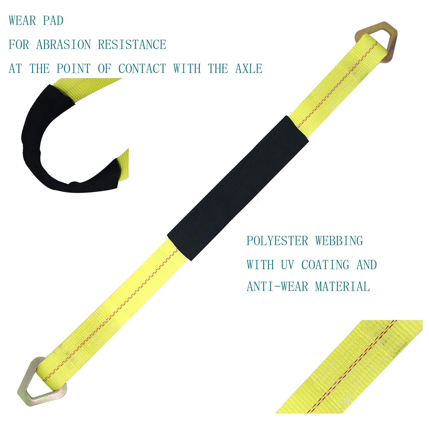 KJE Axle Tie Down Strap, 2"X36" Premium Axle Tie Down Strap with D-Ring Up to 10000lbs Capacity and Protective Sleeve-High Tension Proof & Heavy-Duty (1PSC x 10000LBS)