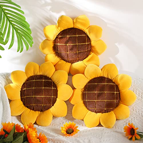 Unittype 3 Pieces 3D Flower Floor Pillow Seating Cushion Mat Sunflower Shaped Chair Pads Yellow Decorative Plush Throw Pillows Cushions for Office Chair Bed Car Couch Sofa Girls Gifts, 15 Inch