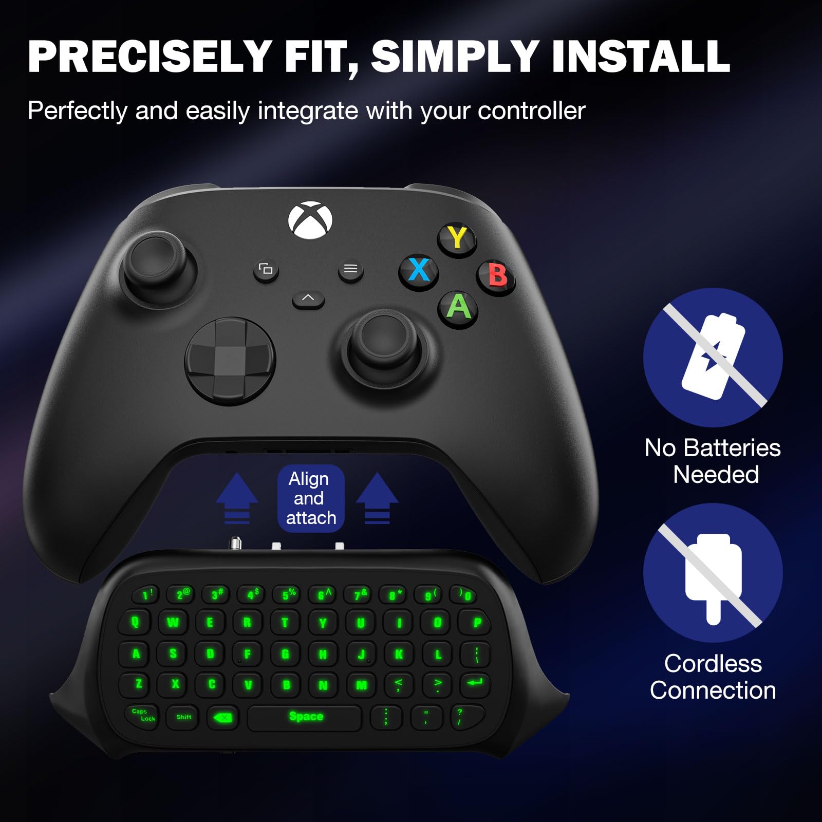 Moko Green Backlight Chatpad for Xbox One Controller, Xbox Series X/S, 2.4G Receiver Chatpad Wireless Message Keyboard Keypad with Headset/Audio Jack for Xbox One/One S/Elite/2 Controller, Black