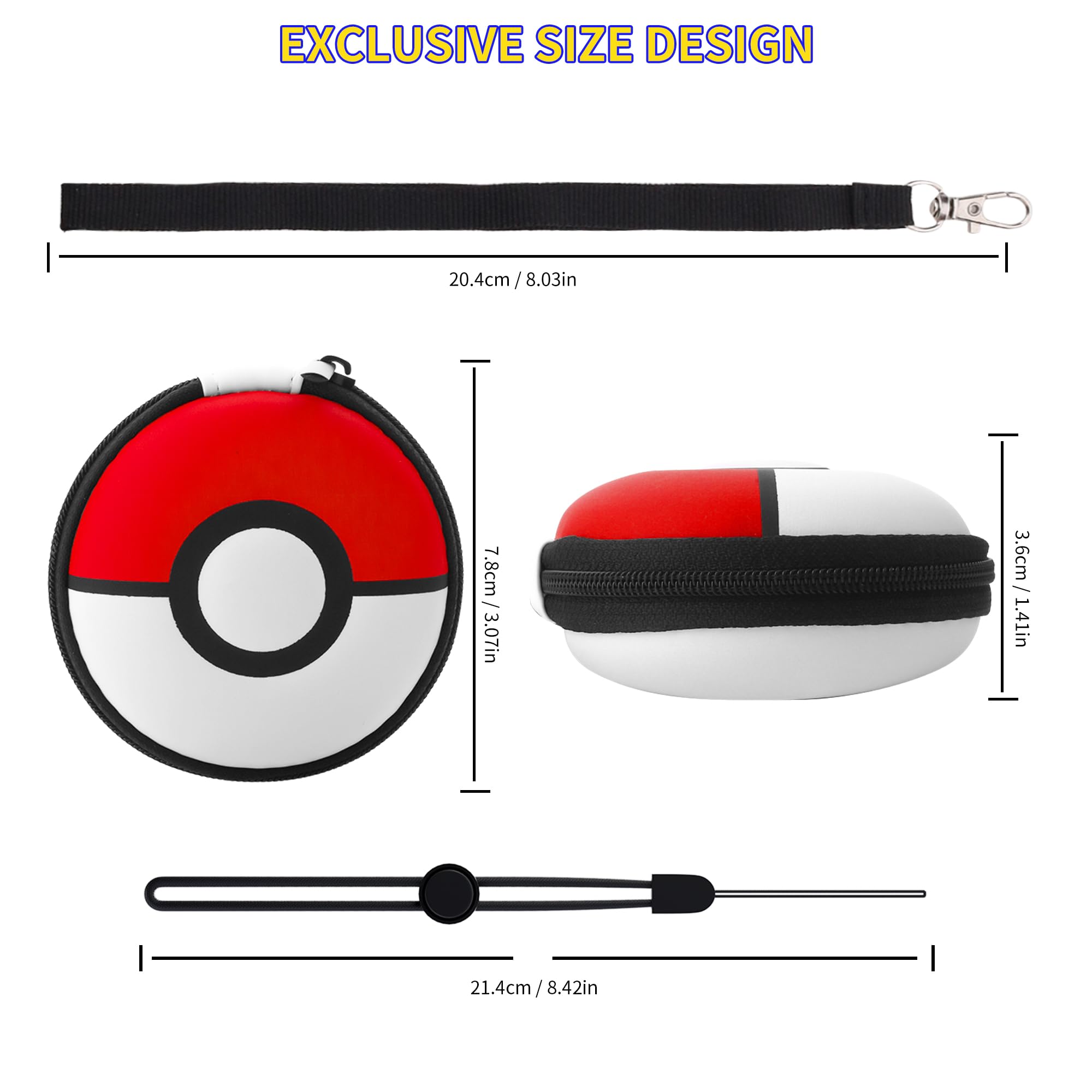 HYPERCASE Carrying Case for Pokémon GO Plus + 2023 , with PC Protective Cover for Pokemon GO Plus, One Carry Case Hand Strap and Clear Hard Shell Wrist Strap(Red and white)