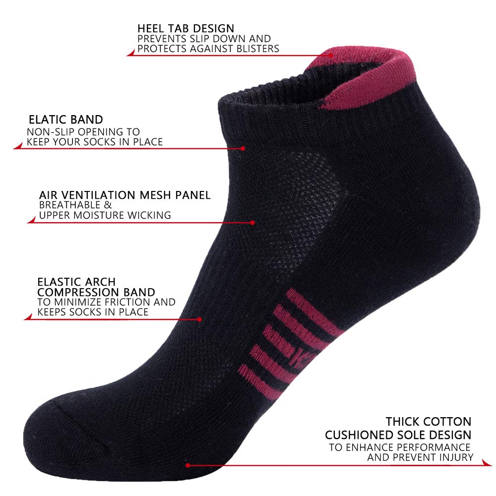 KONY Cotton Cushioned Ankle Socks for Men and Women - Low Cut Athletic Running Tab Socks (6 Pairs) (Dark Gray, Medium)