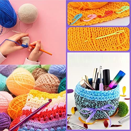 KOKNIT Extra Long Crochet Needles Set, Included Stitch Markers & Scissor & Large Eye Blunt Needles, Crochet DIY Kit in Beautiful Silver Color Case
