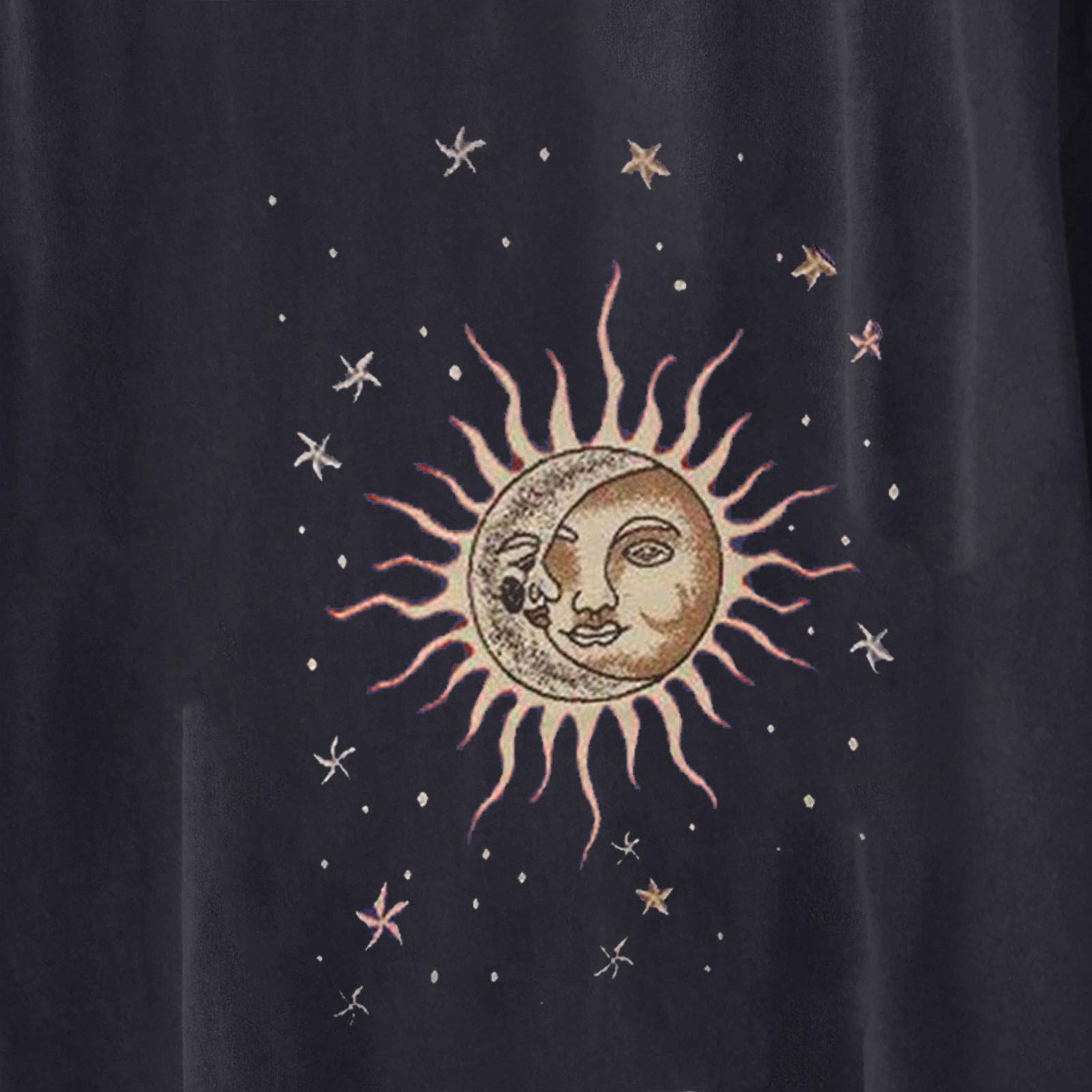 Printed Short Sun Women's Pattern Vintage Moon Blouse and Tops Sleeve Casual Women's Blouse Women's Active Shorts Dark Gray
