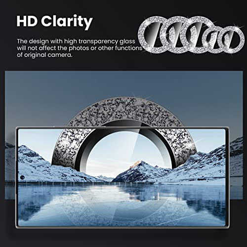 Tensea (3+2PCS) for Samsung Galaxy S23 Ultra 5G Camera Lens Protector, 9H Tempered Glass Camera Cover Screen Protector Metal Individual Ring [Installation Tray][Removal tool][Case Friendly]- Glitter