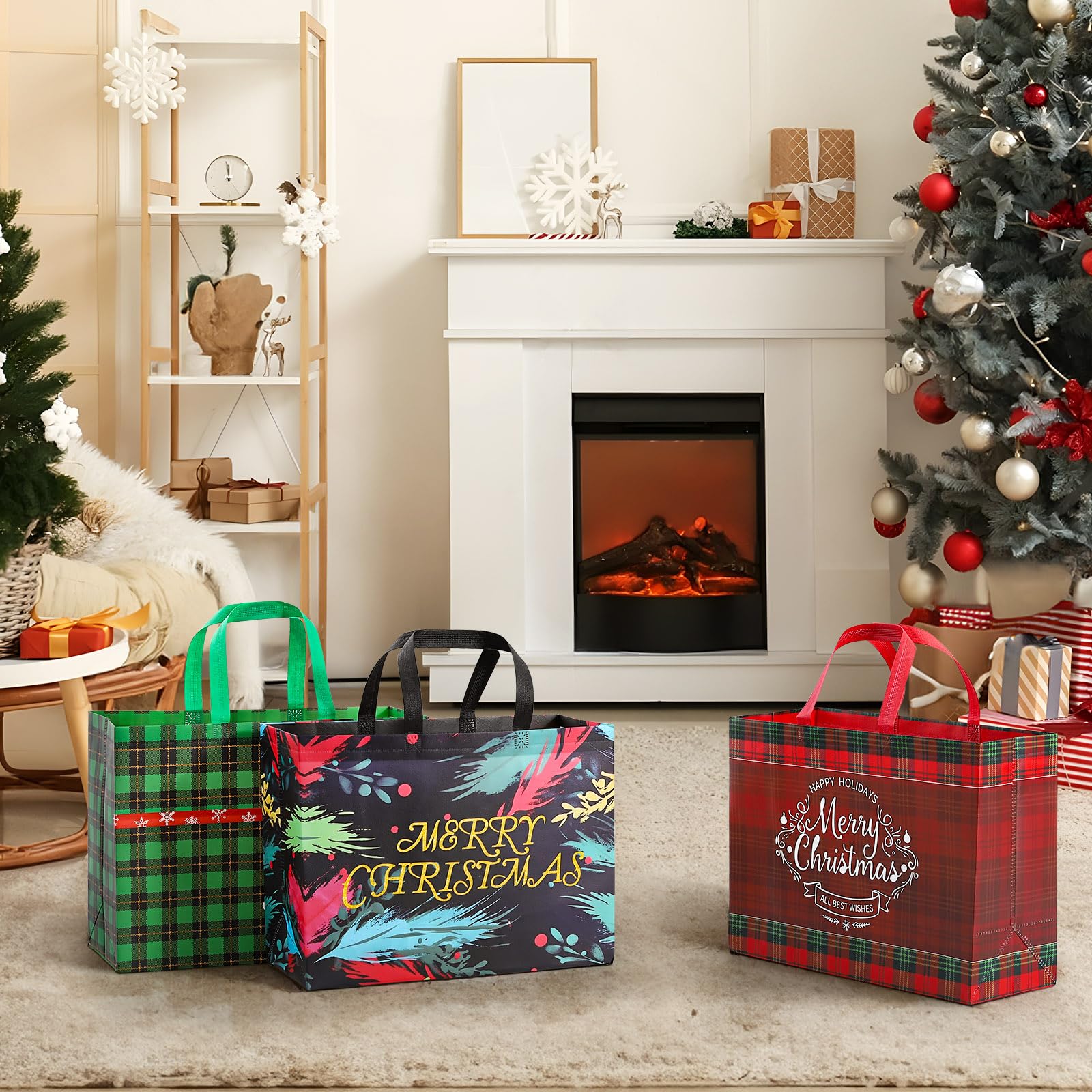 YANGTE Extra Large Christmas Gift Bags 12 Pack Extra Large Gift Bags Jumbo with Handle Reusable Non-Woven XL Xmas Presents Wrapping Holiday Bags Tote Size 16.7 * 6.9 * 12.6in