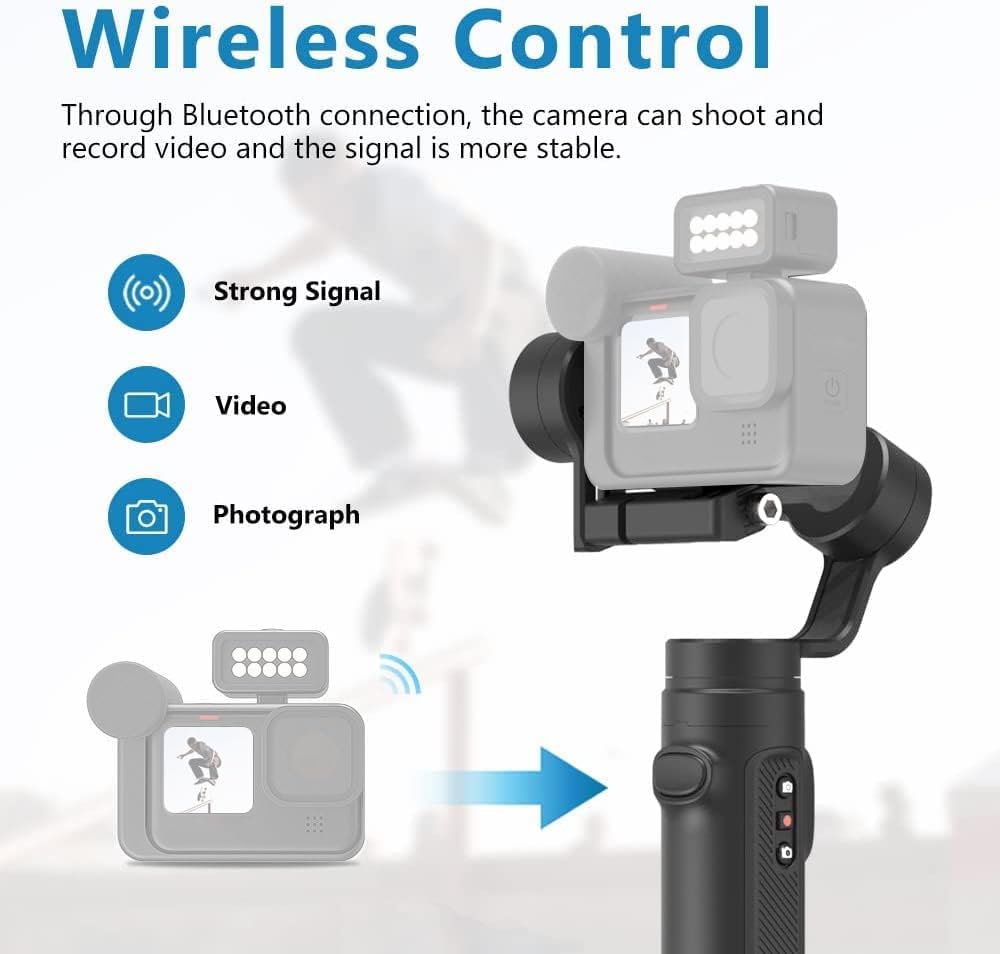 INKEE Falcon Plus Action Cameras Gimbal Stabilizer, 9H Battery Life Wireless Control USB-C Universal Charging Compatible with GoPro 10/9/8/7/6/5 Osmo Action Insta 360, GoPro Media Mode
