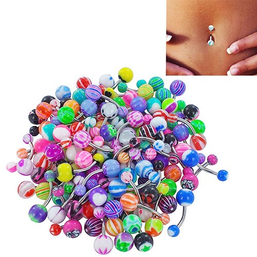liuqingwind Belly Rings 30 Pcs Colorful Sexy Belly Bars Body Piercing Button Ring Navel Barbell Jewerly a