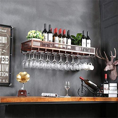 Wine Bottle Rack Wall Mounted Metal Wine Glass Holder Bar Hanging Wall Goblets Stemware Rack, Champagne Drink Storage Racks Display Shelf (Bronze) (Size : 60×25cm(24×10inch))