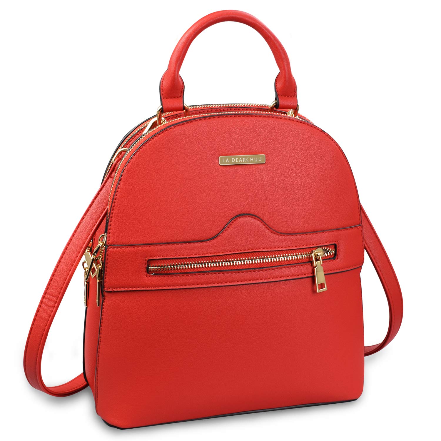 LA DEARCHUU Fashion Backpack Purse for Women Designer PU Leather Travel Bag Convertible Shoulder Bag Backpack Red