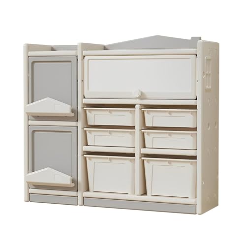 Wohh Kids Toy Organizer, Multi-Functional Bookshelf and Toy Box, Closed Cabinet and Pull-Out Drawer for Playroom, Children's Bedroom and Nursery (7 Bins + 2 Cabinets)